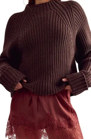 Free People Low Tide Mock Neck Sweater - Chocolate