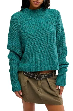 Free People Low Tide Mock Neck Sweater - Deep Lagoon