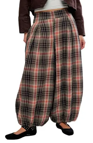 Free People Moonflower Plaid Balloon Pants - Black Combo