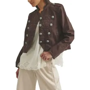 Free People Ryland Cotton & Linen Band Jacket Double Espresso