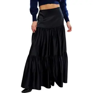 Free People Juliette Satin Tiered Maxi Skirt