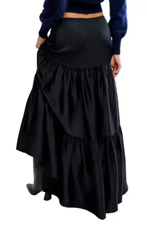 Free People Juliette Satin Tiered Maxi Skirt
