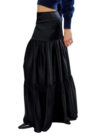 Free People Juliette Satin Tiered Maxi Skirt