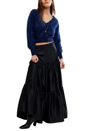 Free People Juliette Satin Tiered Maxi Skirt