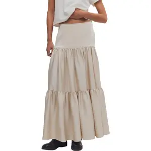 Free People Juliette Satin Tiered Maxi Skirt - Sandshore