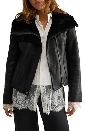 Free People Fourline Faux Leather Jacket With Faux Shearling Lining