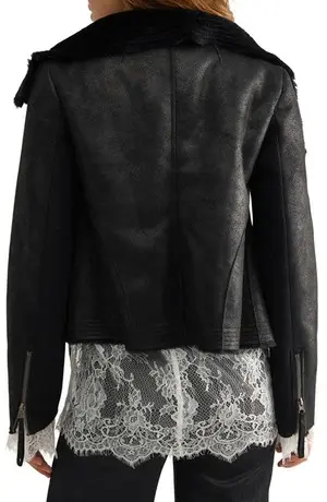 Free People Fourline Faux Leather Jacket With Faux Shearling Lining