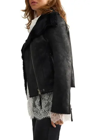 Free People Fourline Faux Leather Jacket With Faux Shearling Lining