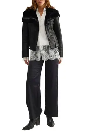 Free People Fourline Faux Leather Jacket With Faux Shearling Lining