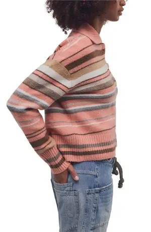 Free People Trading Up Stripe Polo Sweater - Peach Combo