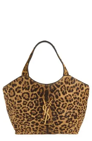 Saint Laurent Medium Icare Leopard Print Genuine Calf Hair Shopping Tote - Brown/black