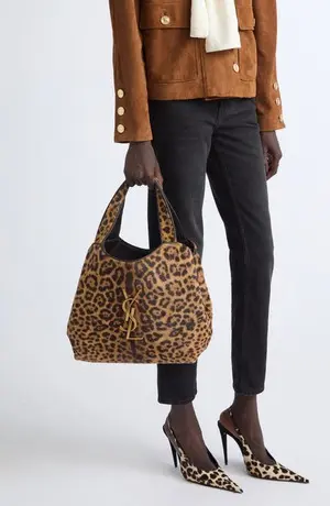 Saint Laurent Medium Icare Leopard Print Genuine Calf Hair Shopping Tote