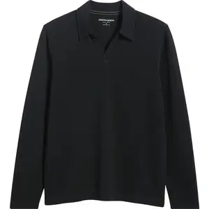 Johnston & Murphy Sedona Textured Long Sleeve Johnny Collar Polo - Black