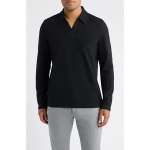 Johnston & Murphy Sedona Textured Long Sleeve Johnny Collar Polo - Black