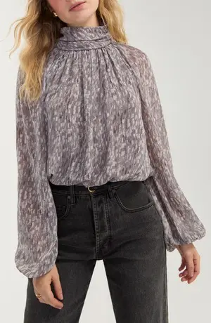 LIVERPOOL Mock Neck Woven Top
