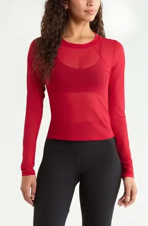 Zella Mesh Mix Long-sleeve Tee Red Jester