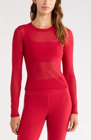 Zella Mesh Mix Long-sleeve Tee - Red Jester