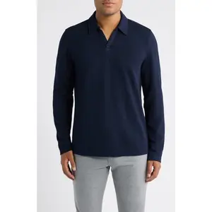 Johnston & Murphy Sedona Textured Long Sleeve Johnny Collar Polo - Navy