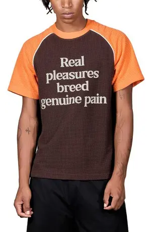 PLEASURES Breed Raglan Cotton Waffle Graphic T-shirt - Brown