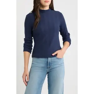 CITY BLUES Mock Neck Long Sleeve Shirt - Navy