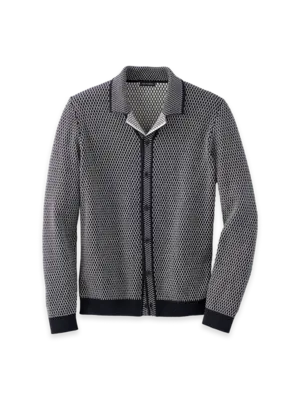 PAUL FREDRICK Cotton Button Front Cardigan Sweater - Black/white