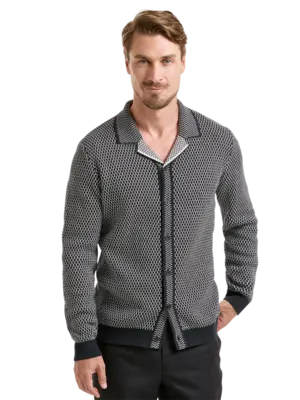 PAUL FREDRICK Cotton Button Front Cardigan Sweater - Black/white