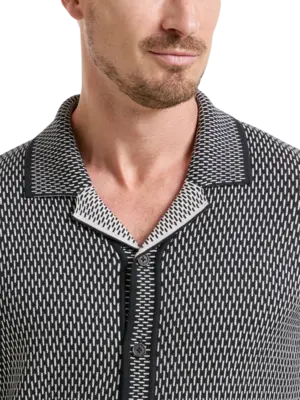 PAUL FREDRICK Cotton Button Front Cardigan Sweater - Black/white