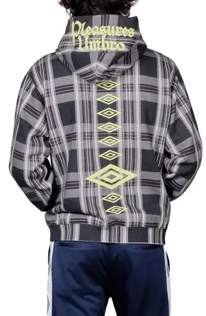 PLEASURES X Umbro Spine Plaid Pullover Hoodie
