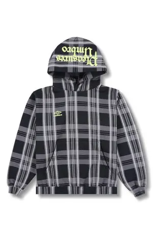 PLEASURES X Umbro Spine Plaid Pullover Hoodie