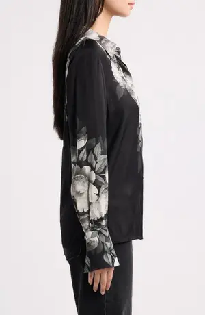 Kobi Halperin Kit Placed Floral Stretch Silk Georgette Button-up Shirt