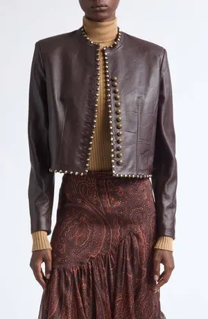 Etro Crop Studded Leather Jacket - Bordeaux