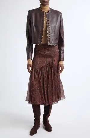 Etro Crop Studded Leather Jacket - Bordeaux