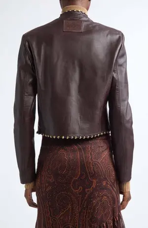 Etro Crop Studded Leather Jacket - Bordeaux