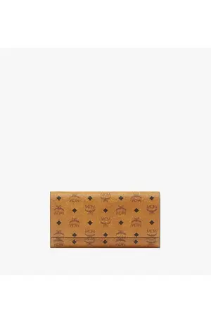 Mcm Aren Continental Wallet In Visetos - Cognac