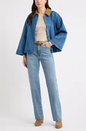 Caslon Swing Crop Denim Trench Coat