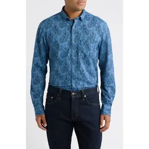 Johnston & Murphy Xc+™ Motion Paisley Knit Button-up Shirt - Blue/navy