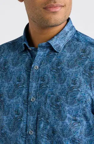 Johnston & Murphy Xc+™ Motion Paisley Knit Button-up Shirt - Blue/navy