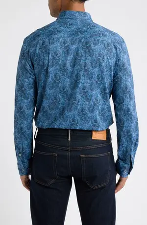 Johnston & Murphy Xc+™ Motion Paisley Knit Button-up Shirt - Blue/navy