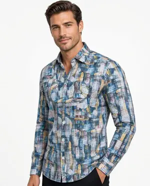 MASUTTO Robinio Print Button-up Long Sleeve Shirt