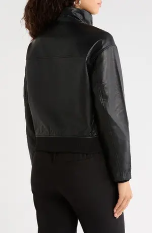 Halogen High Neck Faux Leather Bomber Jacket