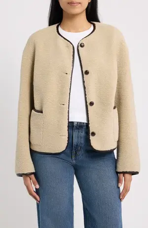 Bernardo Faux Shearling Jacket With Faux Leather Trim