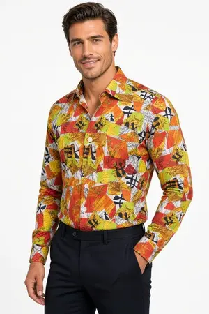 MASUTTO Marco Print Button-up Long Sleeve Shirt