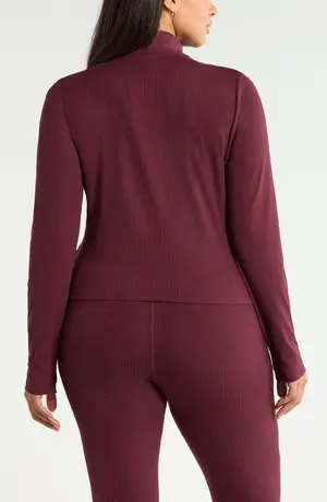 Zella Thrive Rib Full Zip Jacket - Burgundy Stem