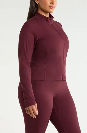 Zella Thrive Rib Full Zip Jacket - Burgundy Stem