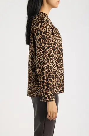 Anne Klein Printed Notched V-neck Long Sleeve Top