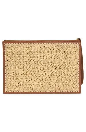 Valentino Garavani Large Crocheted Raffia Effect Flat Pouch Wristlet
