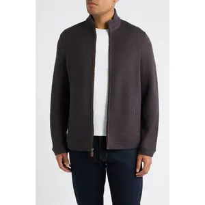 Johnston & Murphy Marled Rib Knit Zip Jacket - Navy/brown
