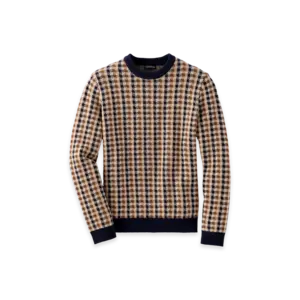 PAUL FREDRICK Wool Check Crewneck Sweater - Navy/brown