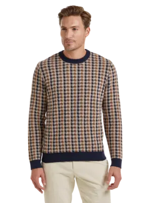 PAUL FREDRICK Wool Check Crewneck Sweater