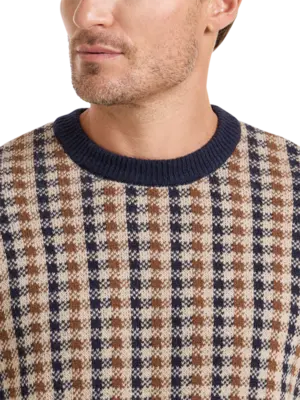 PAUL FREDRICK Wool Check Crewneck Sweater